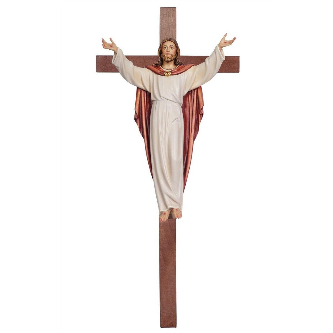 Risen Christ on Cross Wooden Statue, Life Size Saint Religious Statues ...