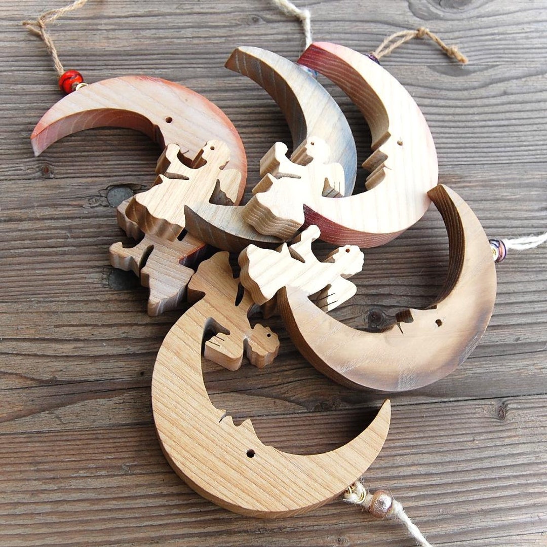Moon With Angel Wooden Wall Window Decoration Ornament - Etsy