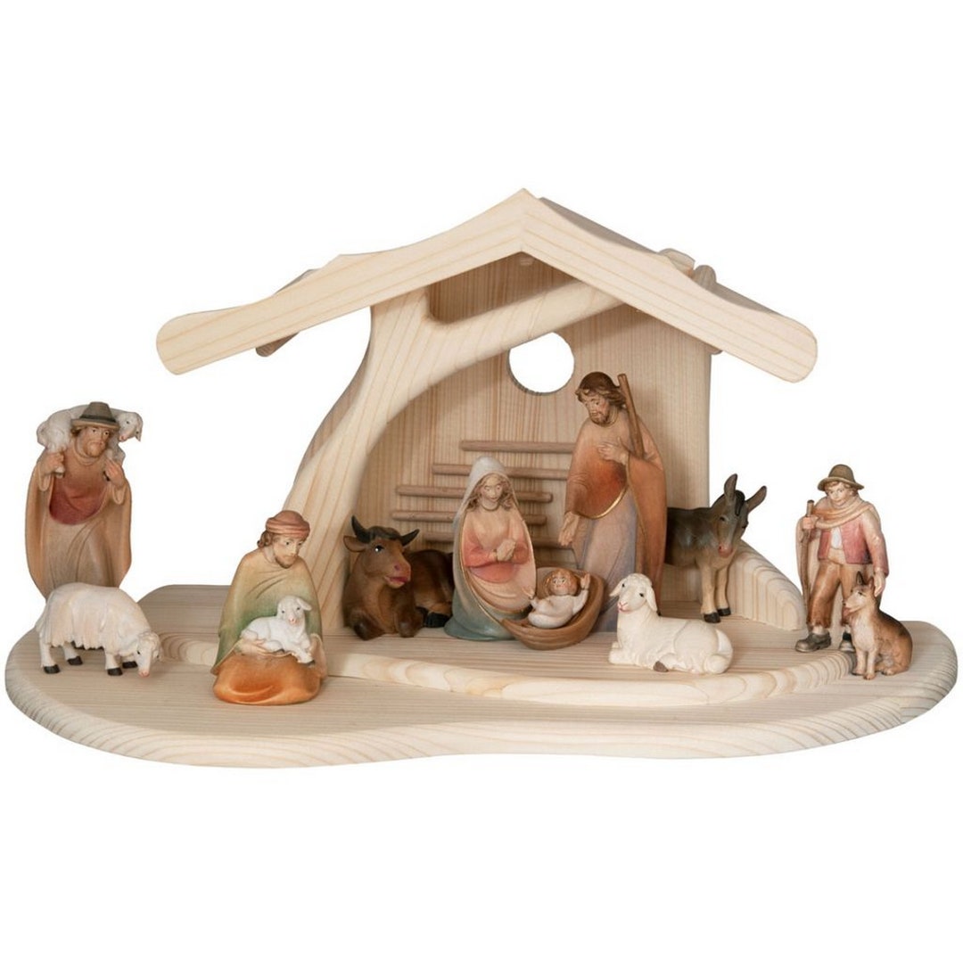 Maple Wood Nativity Set With Modern Stable, Hand-painted Figurines - Etsy