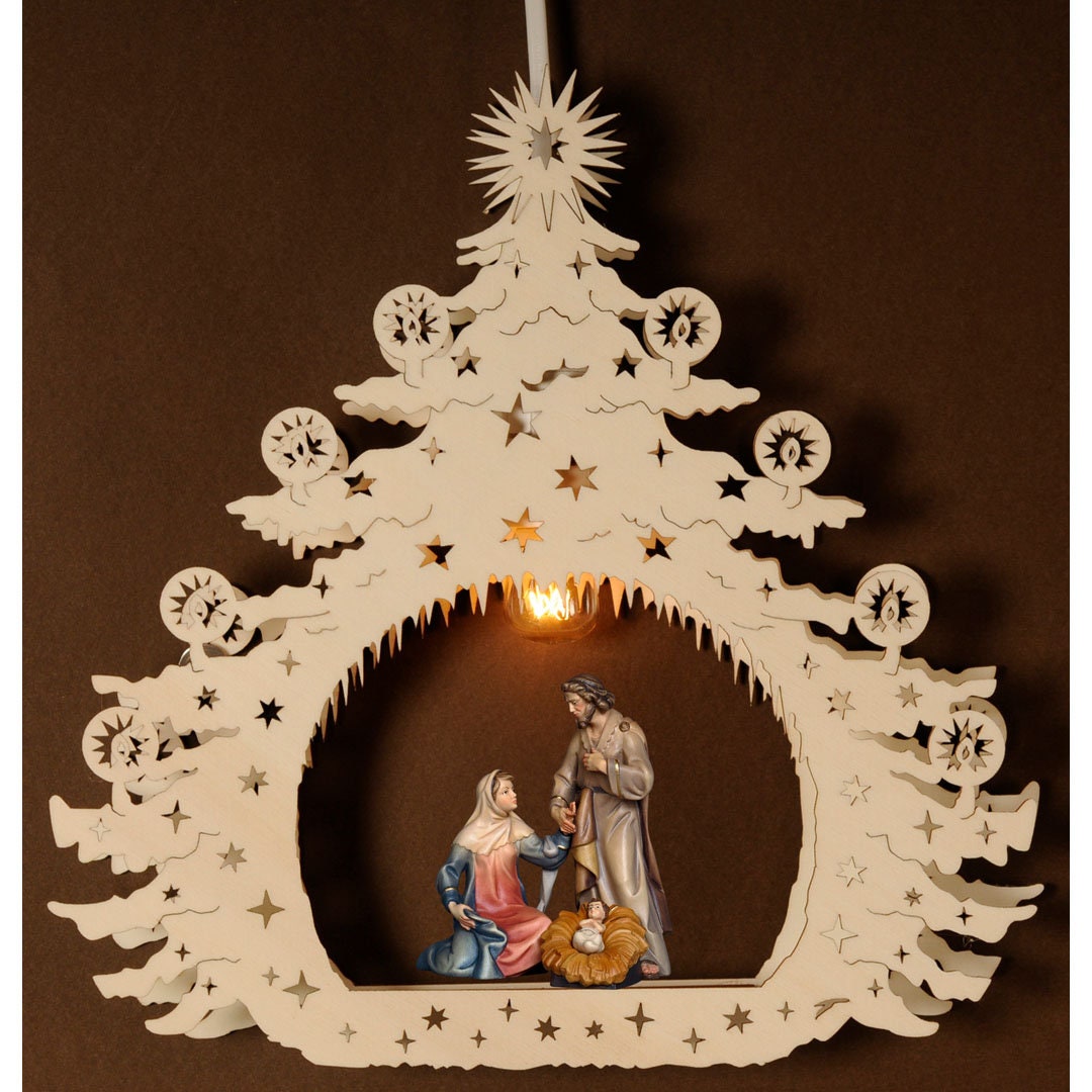 Christmas Tree With Holy Family (tyrolean) and Light Christmas Tree ...