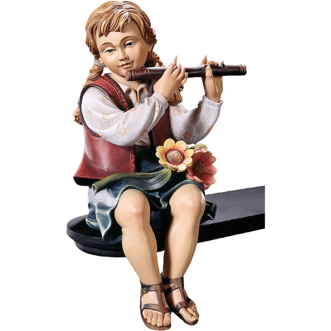 Seated Flute Player - a Girl -wooden Statue, Statues, Supplies, Wooden ...