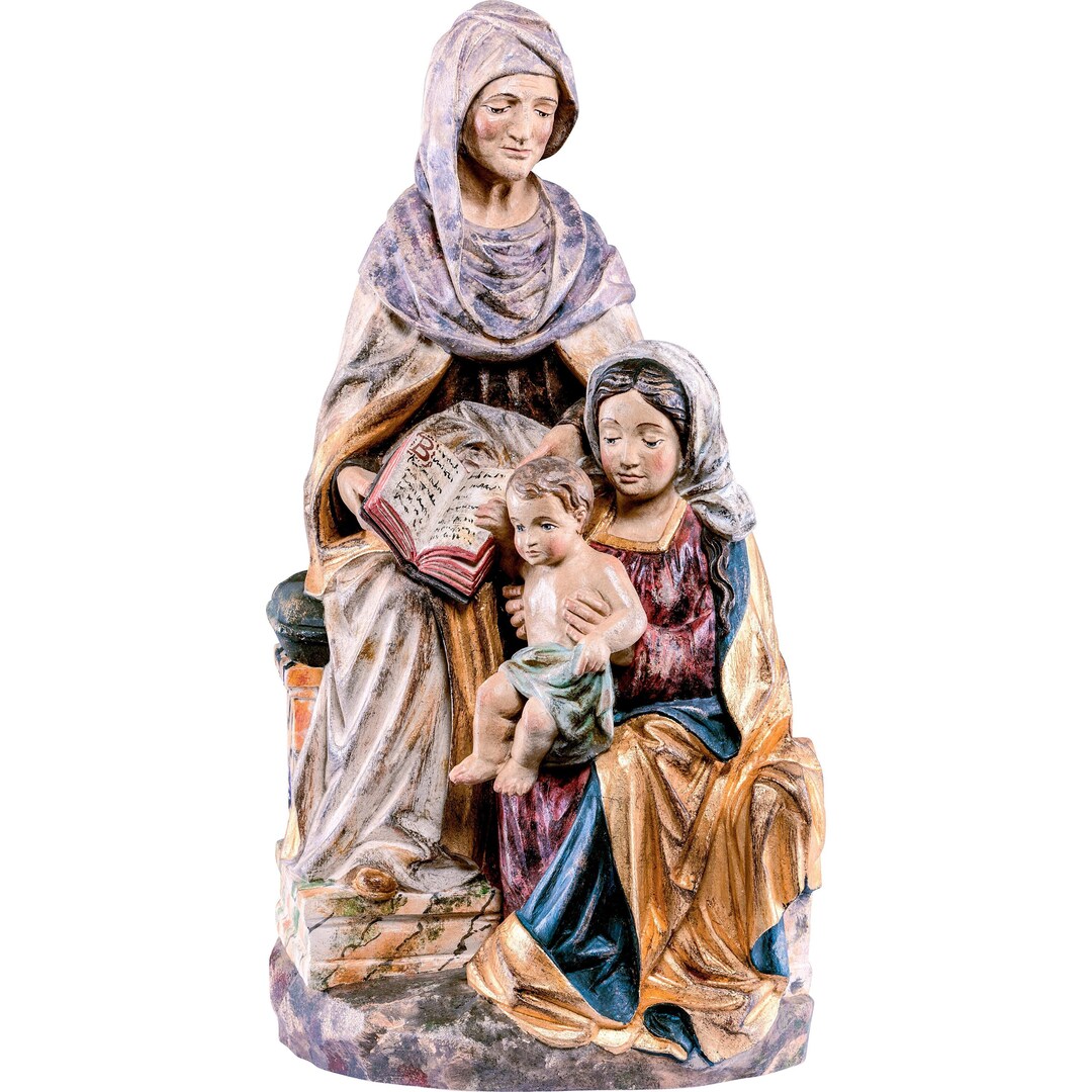 Saint Anne Wooden Statue, Hand-painted Religious Sculpture, Catholic ...