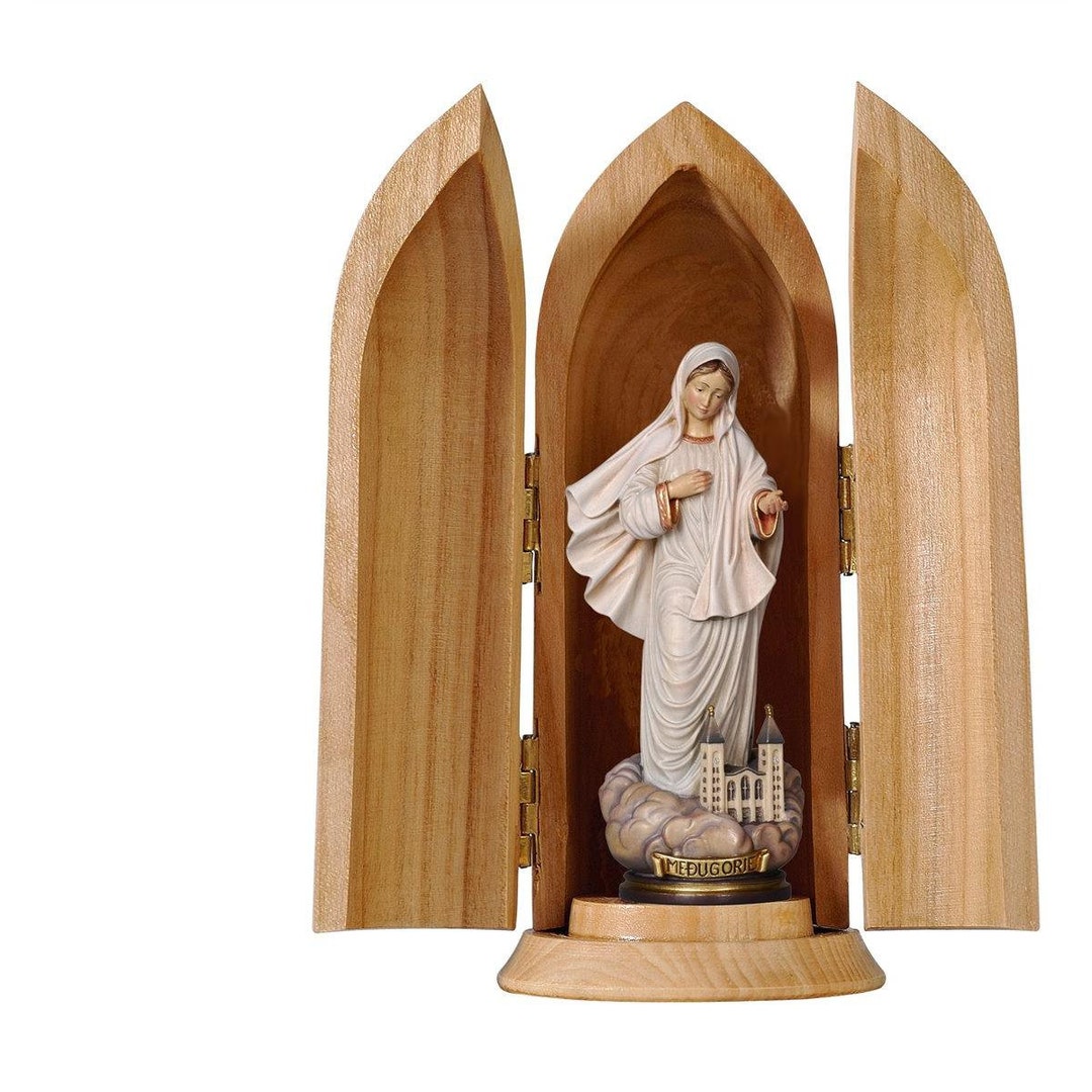 Our Lady of Medjugorje Statue, Wooden Church Niche, Religious Sculpture ...