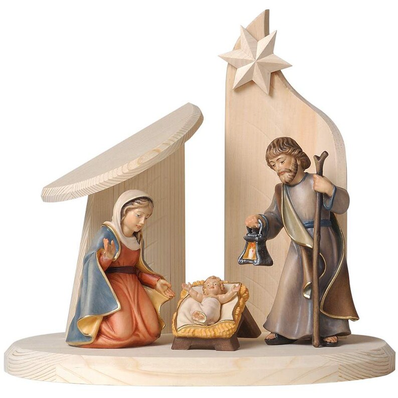 Hand-painted Maple Wood Holy Family Nativity Scene – Modern Stable - Etsy