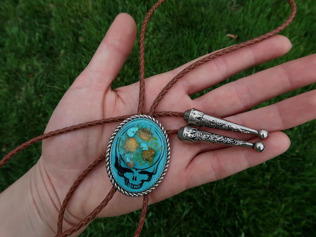 Stealie - the Grateful Dead Real Flowers & Turquoise Genuine Leather ...