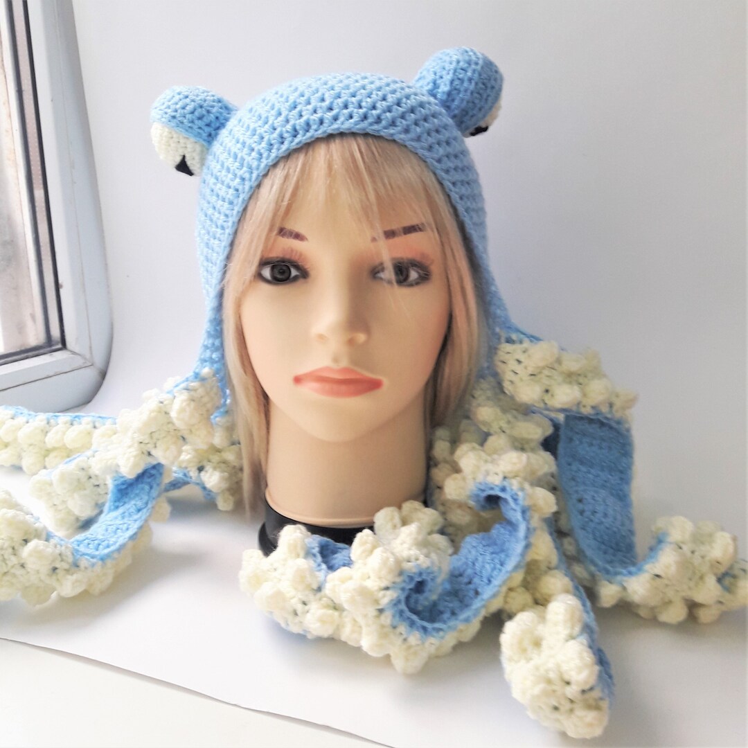 Octopus Hat, Crochet Octopus Hat Sky Blue-light Cream, Kid's, Adult's ...