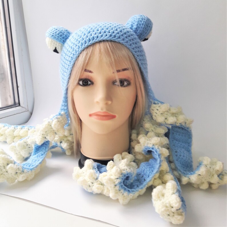 Octopus Hat, Crochet Octopus Hat Sky Blue-light Cream, Kid's, Adult's ...