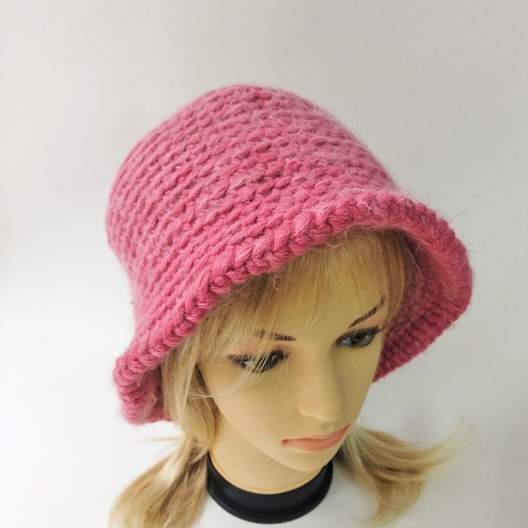 Crochet Winter Wool Cloche Hat, Women's Felted Bright Pink Wool Hat ...