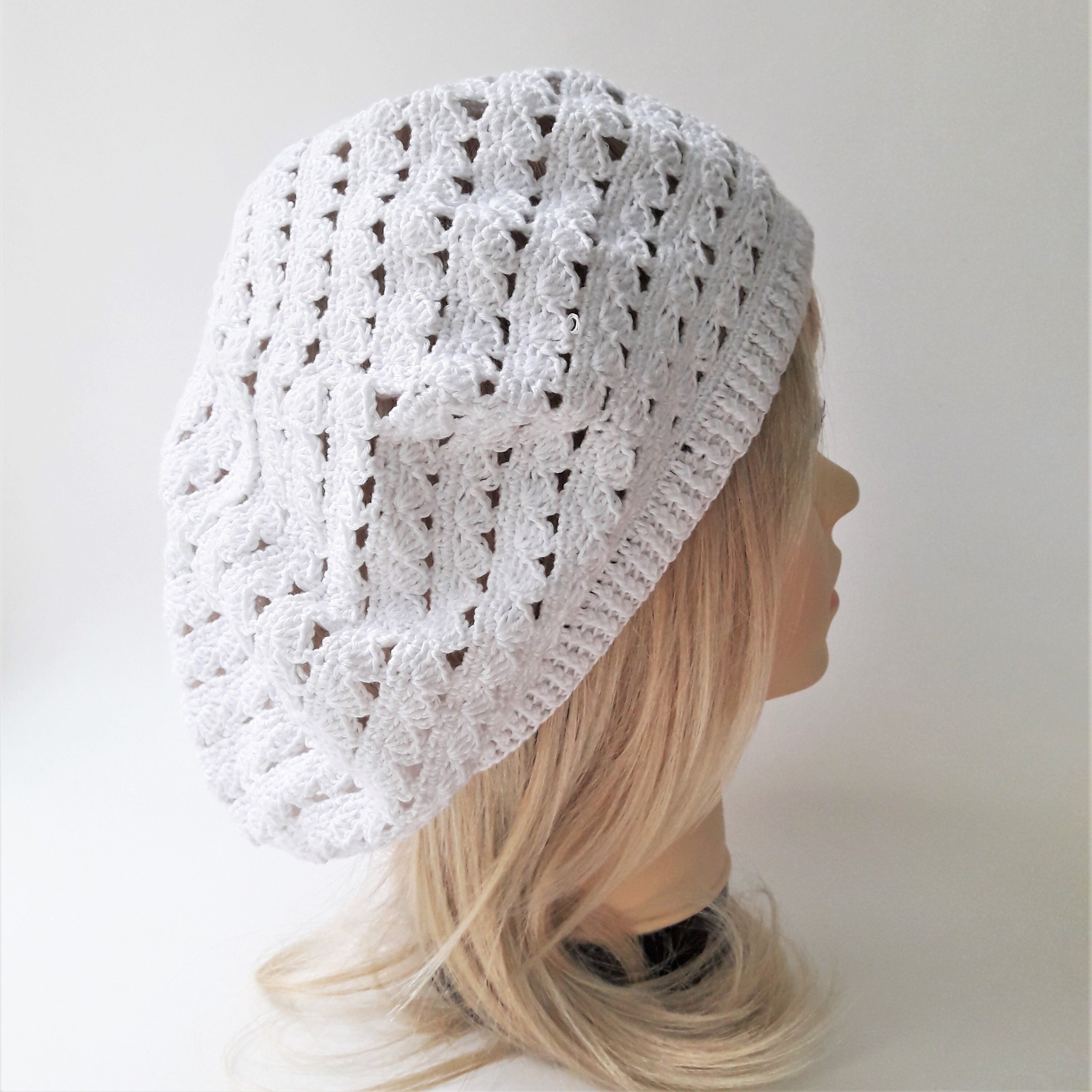 Womens Summer Beret Crocheted Crochet White Hat Summer Etsy