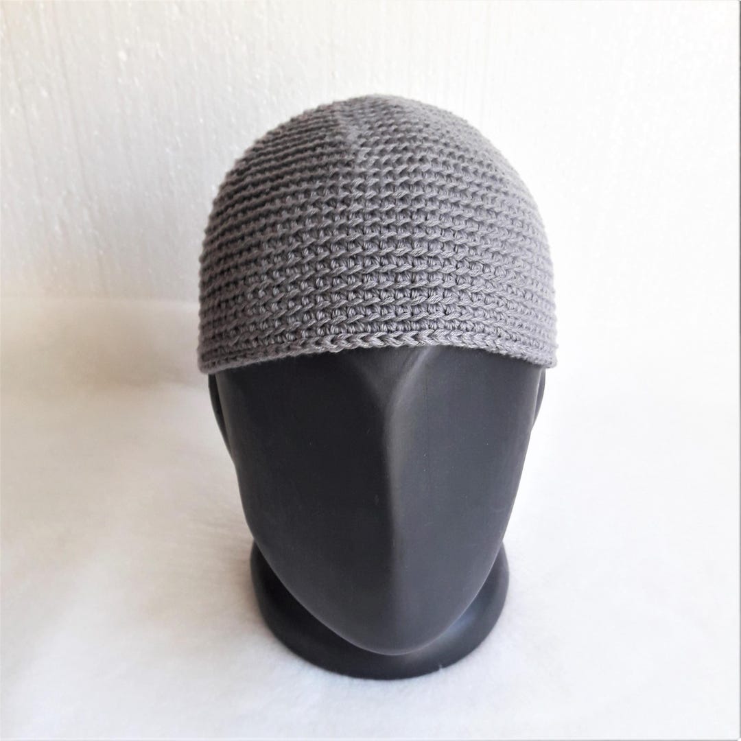 Crocheted Cotton Skull Cap: Gray Kufi Hat, Islamic Prayer Cap - Etsy