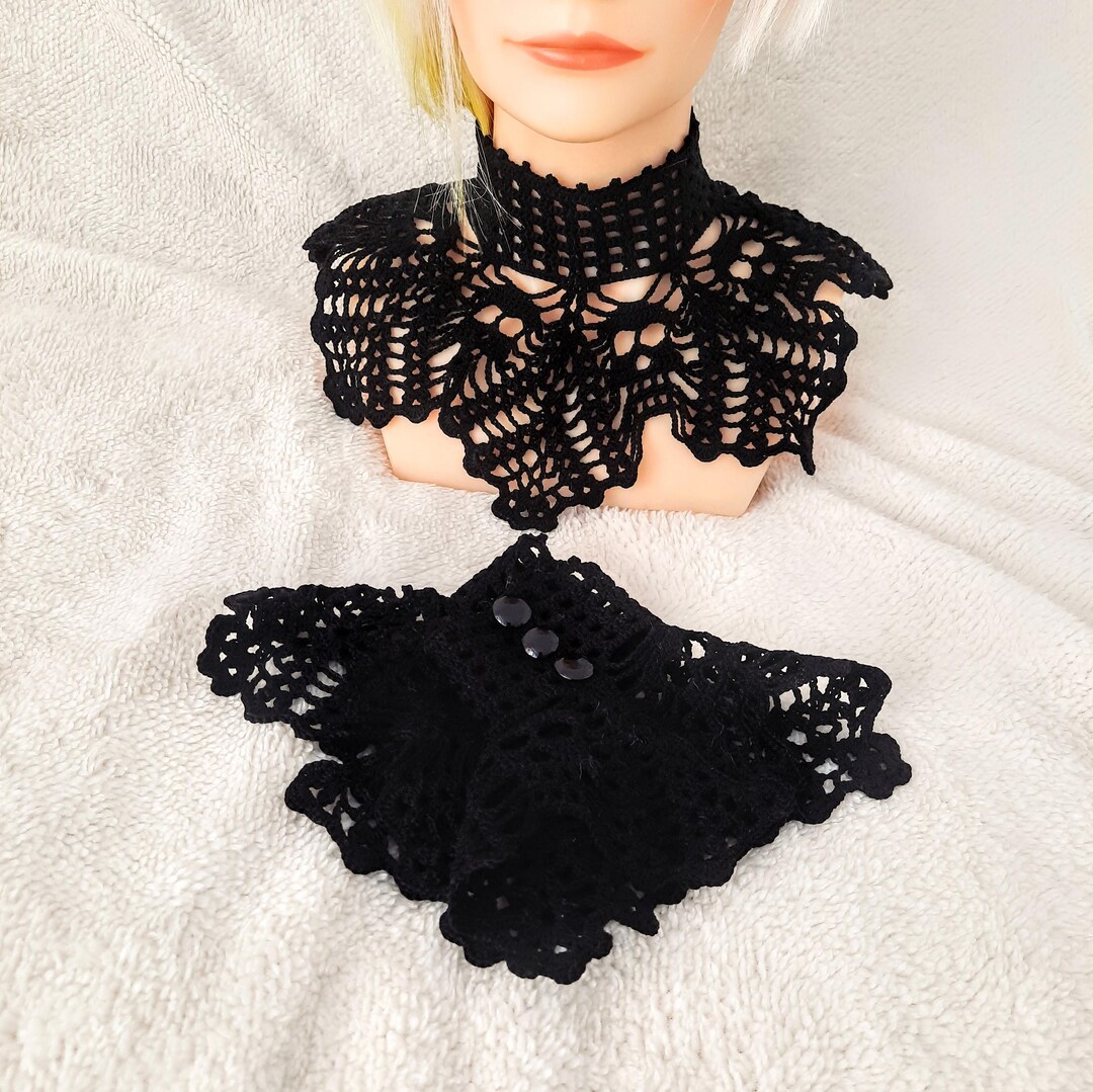 Black Skull Lace Choker Collar and Cuffs Set, Gothic Detachable Cotton ...