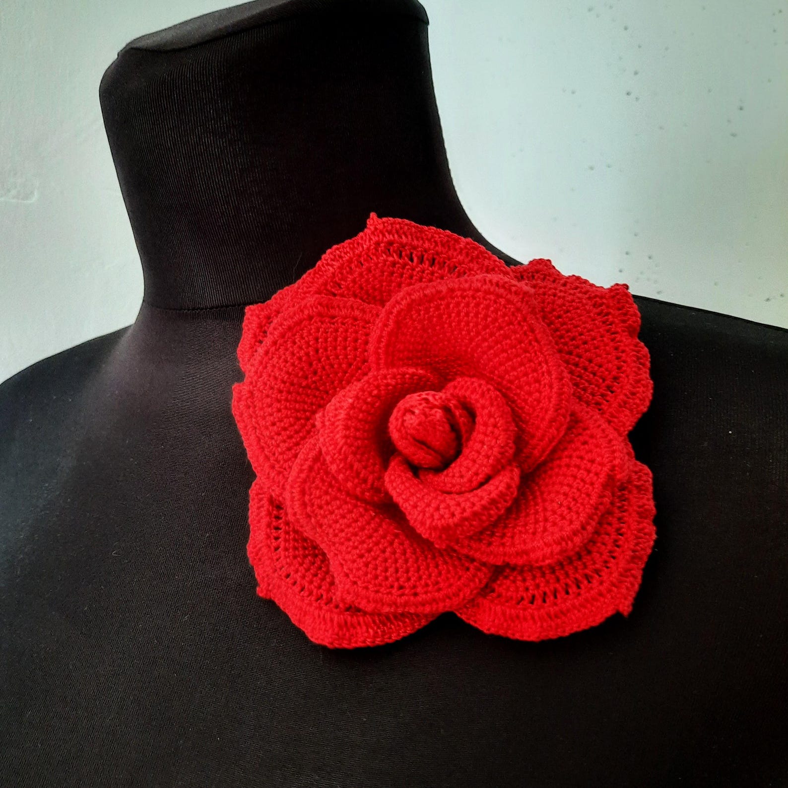 Crochet Large Rose Flower Brooch, Handmade Cotton Yarn Flower Brooch ...