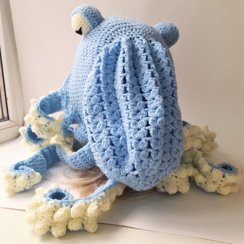 Octopus Hat, Crochet Octopus Hat Sky Blue-light Cream, Kid's, Adult's ...