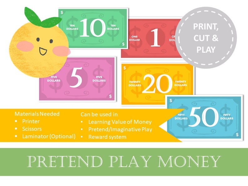 Pretend Play Money Printable Digital Download Imaginative Cash Make ...
