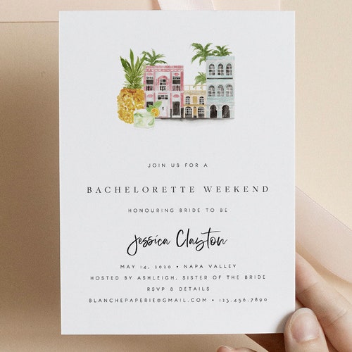 FIONA Charleston Bachelorette Invitation & Itinerary Template - Etsy