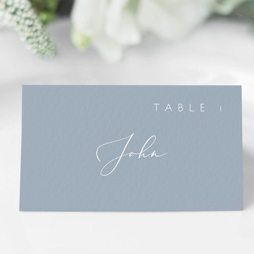 Dusty Blue Place Card Template With Meal Option Printable | Etsy