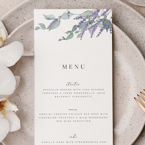 Lavender Wedding Menu Template Printable Menu Editable Menu | Etsy