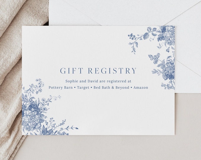 Printable OR Printed Wedding Registry Cards Navy and Cream Floral ...