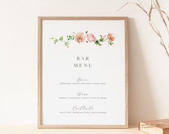 Spring Flower Menu Sign Template Wedding Drink Sign Peony - Etsy