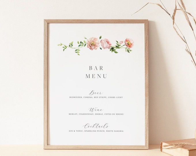 Spring Flower Menu Sign Template Wedding Drink Sign Peony - Etsy