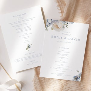 Dusty Blue Floral Ceremony Program, Minimalist Program Template ...