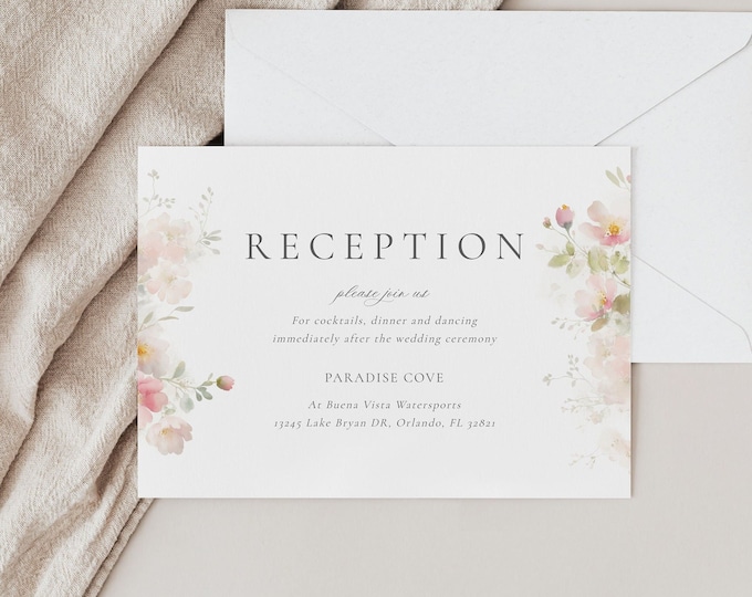 Printable OR Printed Wedding Reception Cards Pink and Yellow Floral ...