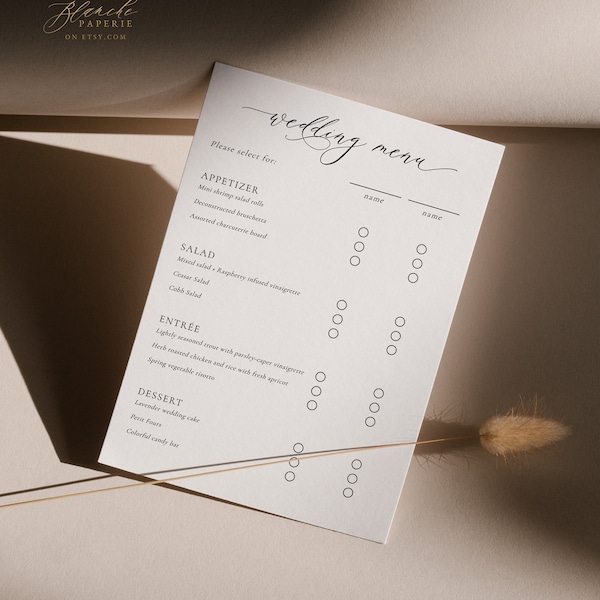 Menu Choices for Wedding Invitations - Etsy UK