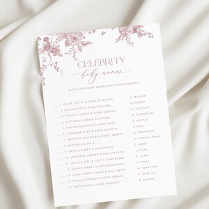 Celebrity Baby Name Game, Baby Shower Name Game, Pink Floral Baby ...