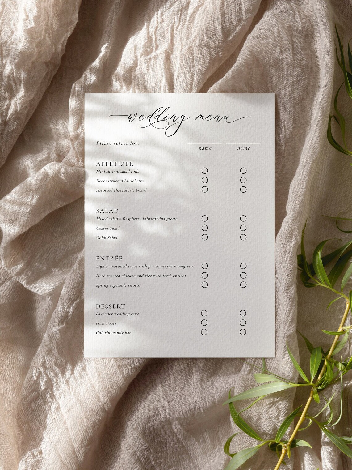 Elegant Wedding Menu Selection Card: Modern Minimalist Design (DIY ...