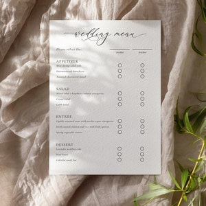 Elegant Menu Selection Card, Wedding Menu Option Card, Modern Menu Card ...