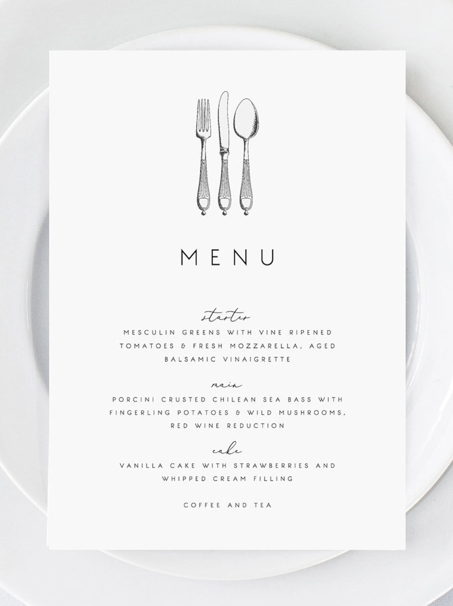 Rustic Menu Template Knife Fork Spoon Printable Menu Card | Etsy