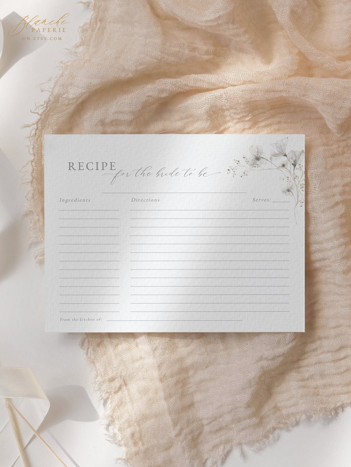 Minimalist Floral Recipe Card Template Printable Bridal - Etsy