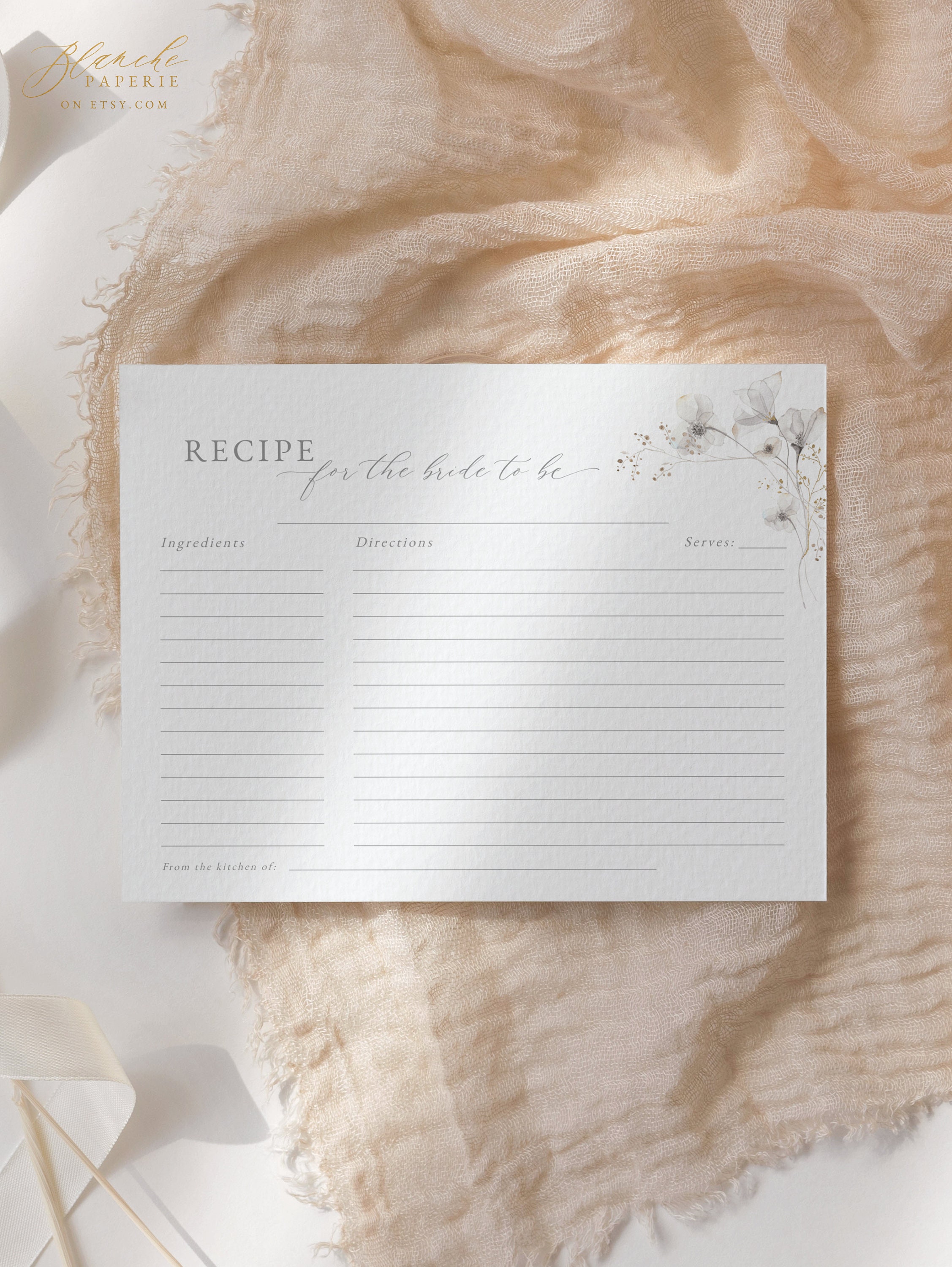 Minimalist Floral Recipe Card Template Printable Bridal - Etsy