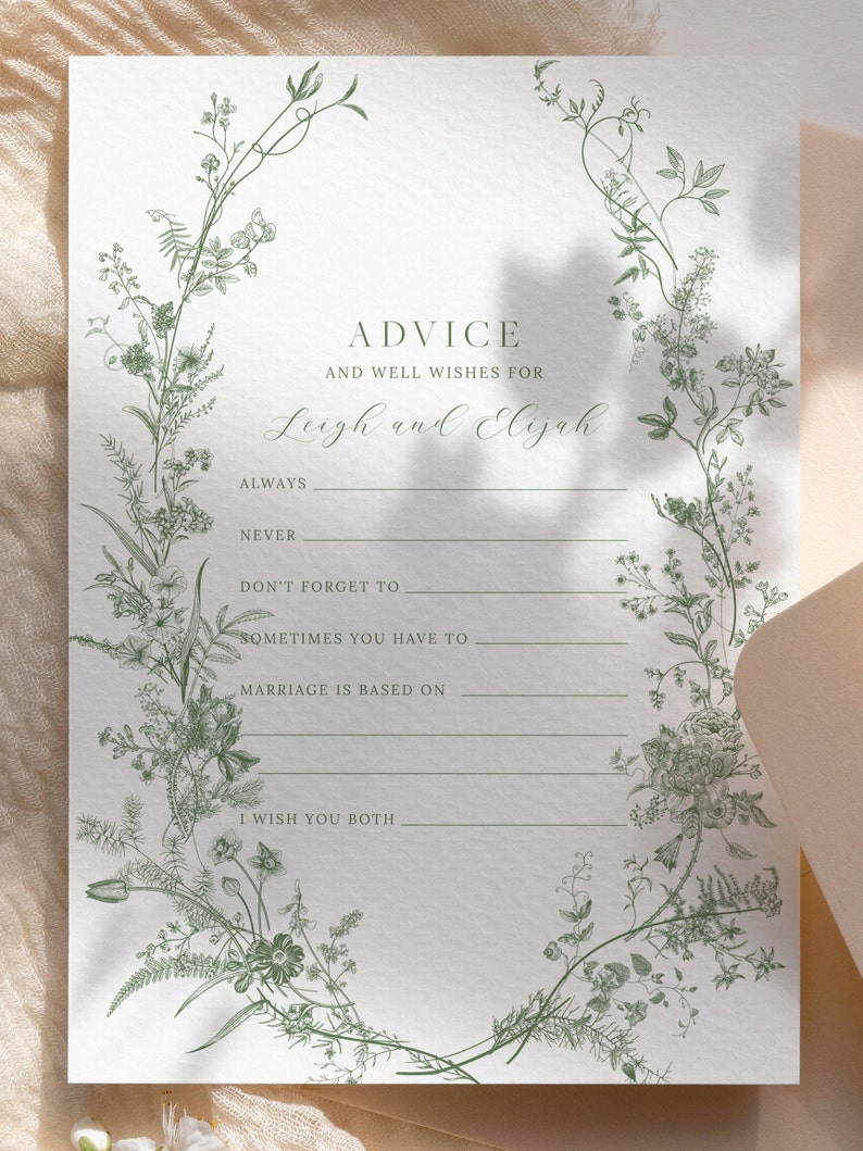Wedding Advice Card Printable Green Floral Bridal Advice Etsy