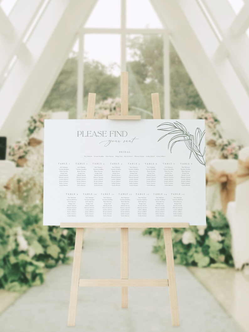 Palm Seating Chart Sage Green Wedding Seating Botanical | Etsy