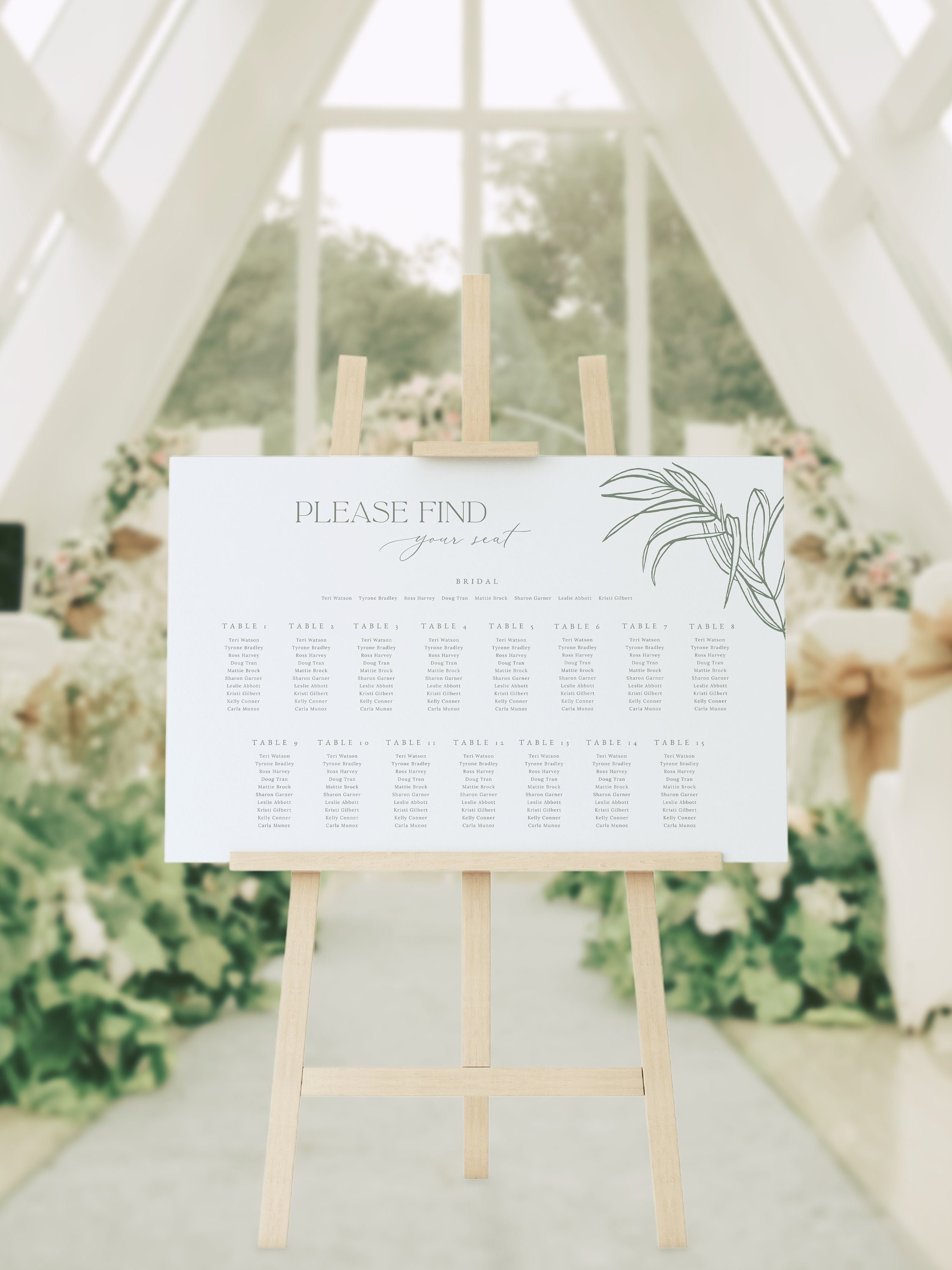Palm Seating Chart Sage Green Wedding Seating Botanical - Etsy