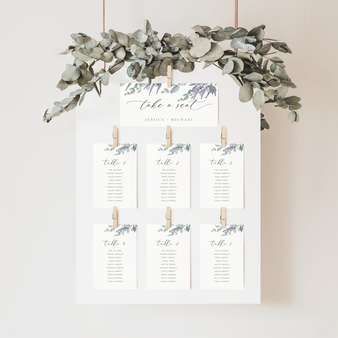 Lavender Seating Chart, Lilac Greenery Wedding Seating, Hanging Seating ...