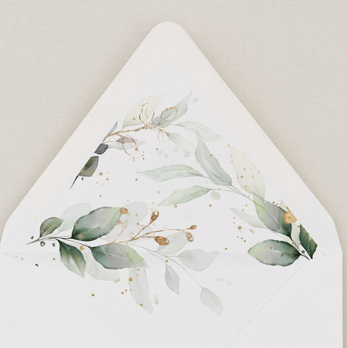 Greenery Gold Envelope Liner Template, Floral Greenery, Envelope Liner ...