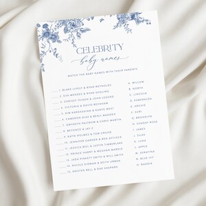 Celebrity Baby Name Game, Baby Shower Name Game, Blue Floral Baby ...