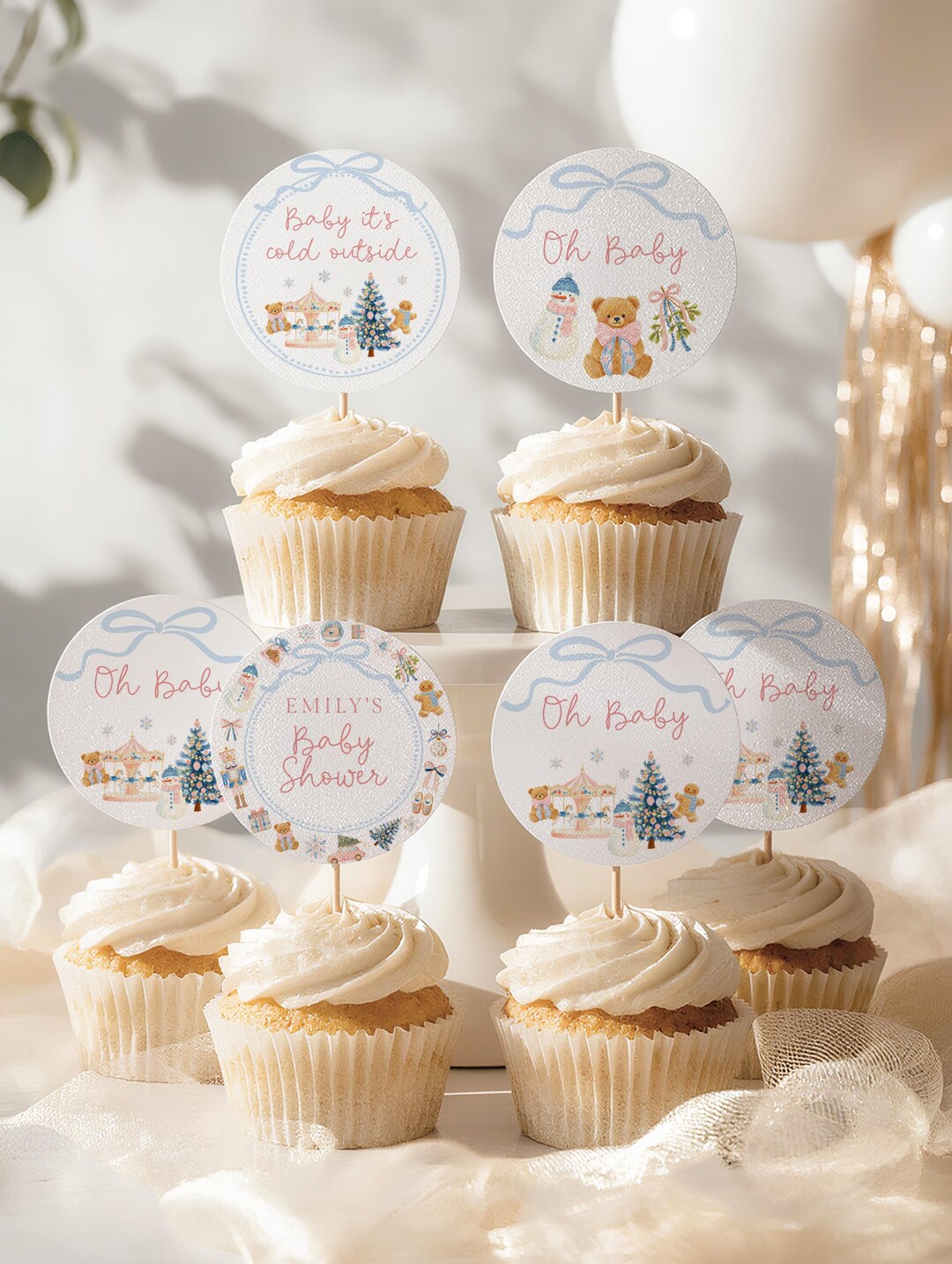 Winter Wonderland Cupcake Toppers (instant Download) Pink and Blue ...