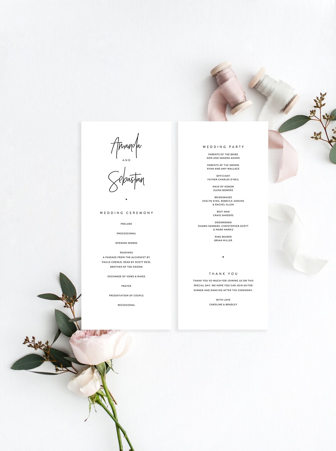 Wedding Ceremony Program Template Modern Minimal Simple Wedding Program ...