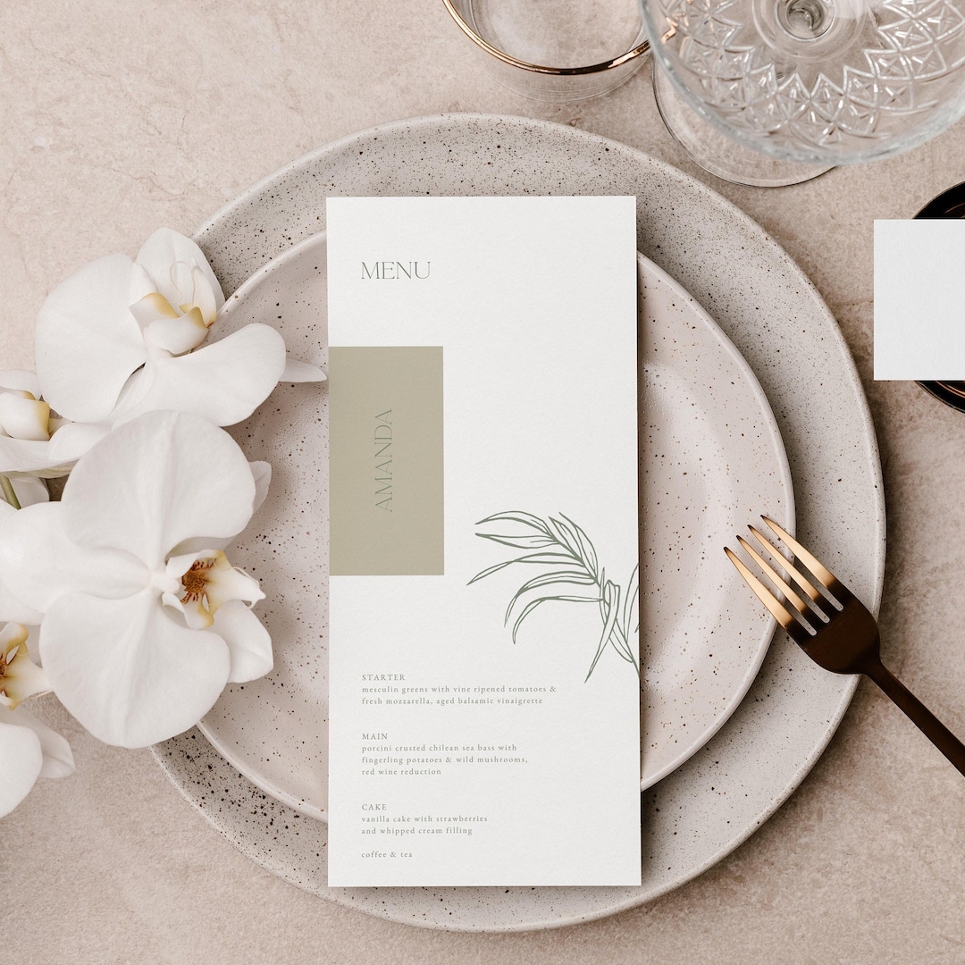 Palm Leaf Wedding Menu Template, Place Card, Palm Tree Printable Menu ...