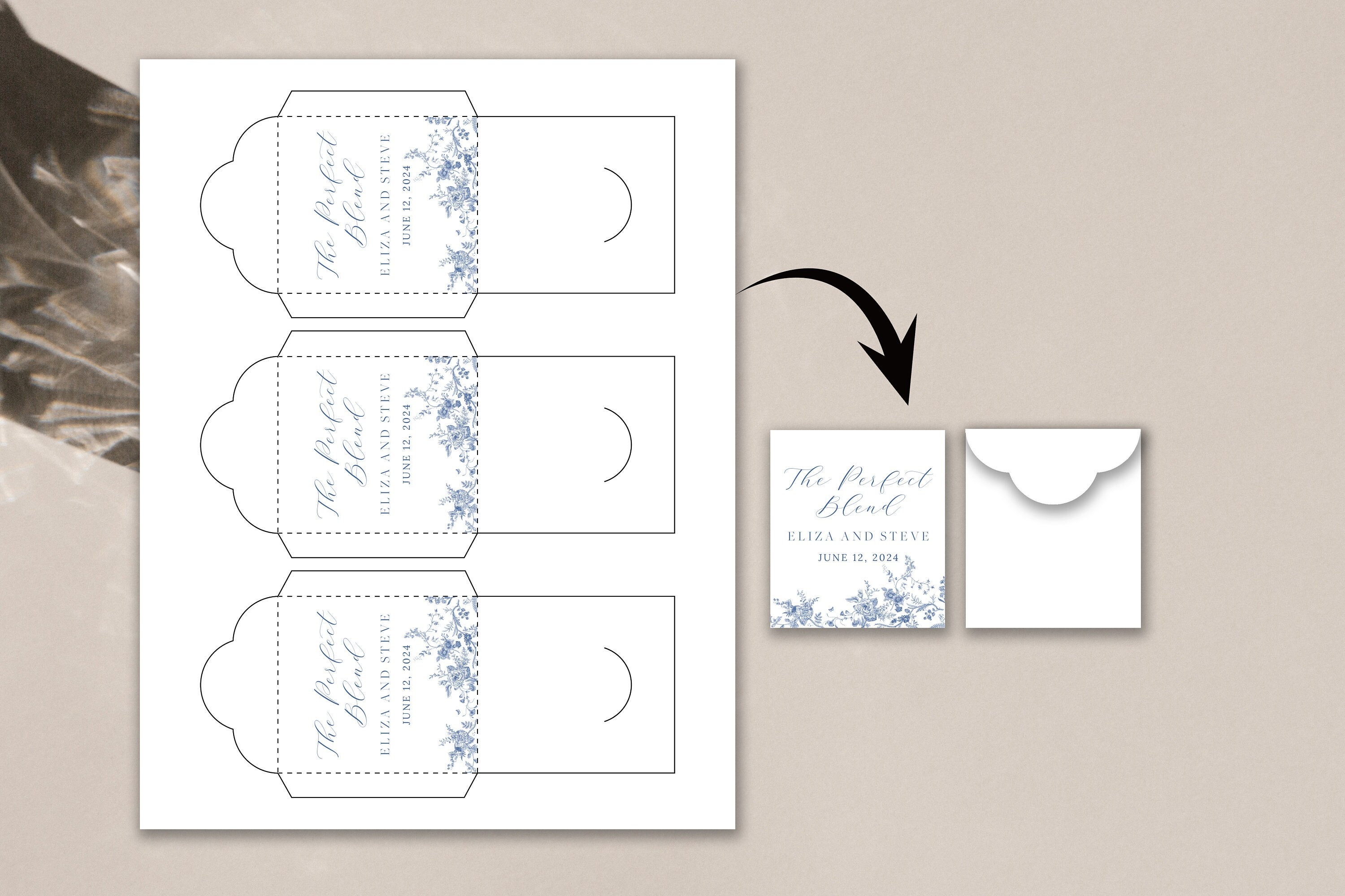 Navy Blue Floral Printable Tea Bag, Vintage Floral Bridal Shower Tea ...