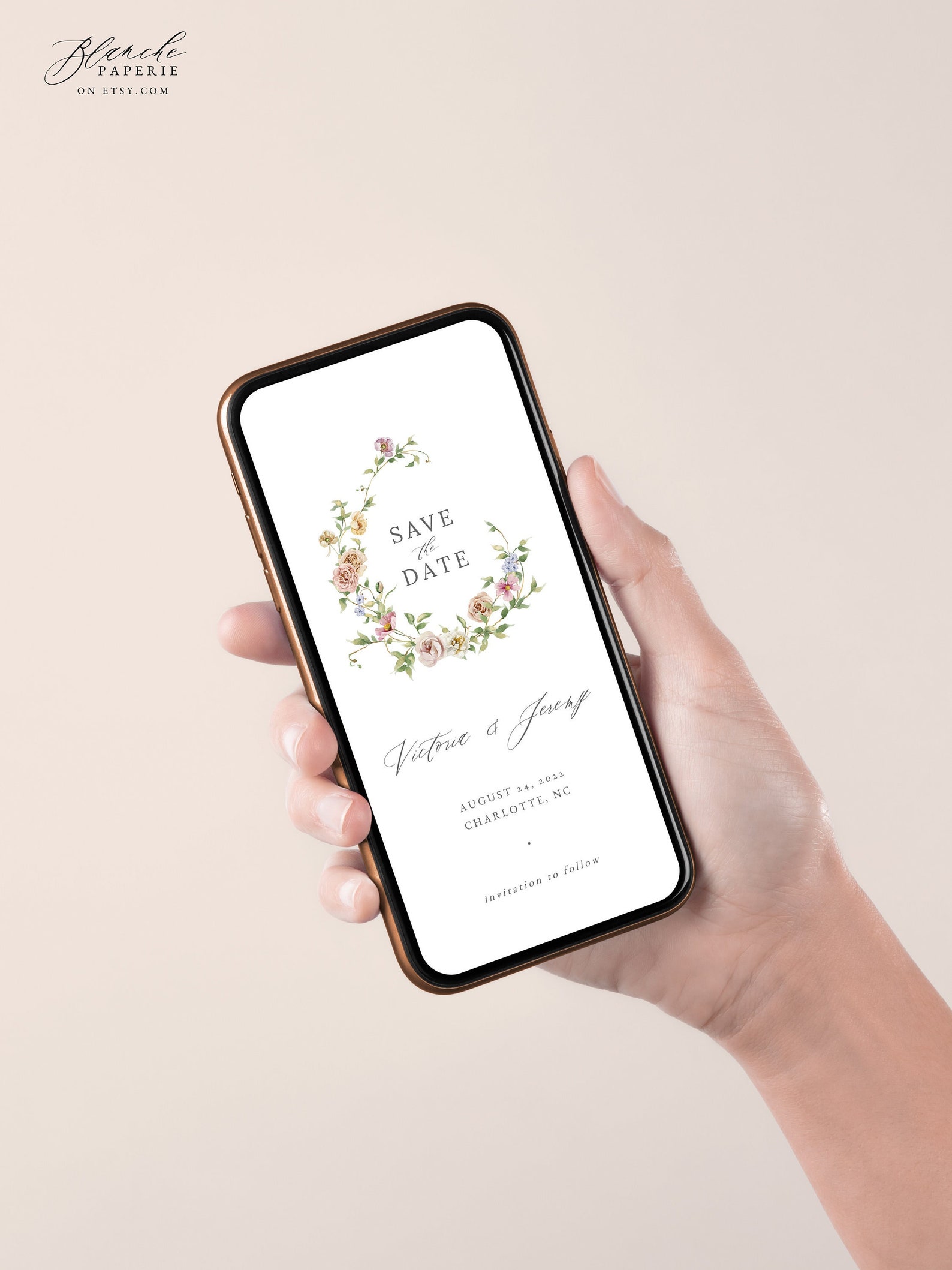 Text Message Save the Date Template Wildflower Wreath Save - Etsy