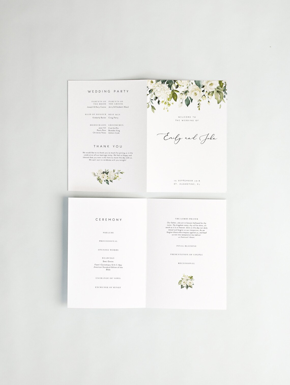 Wedding Program Booklet Template White Floral Ceremony - Etsy