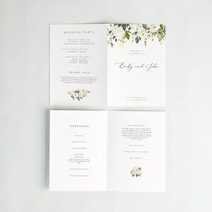 Wedding Program Booklet Template White Floral Ceremony Template Foldable Program Printable ...