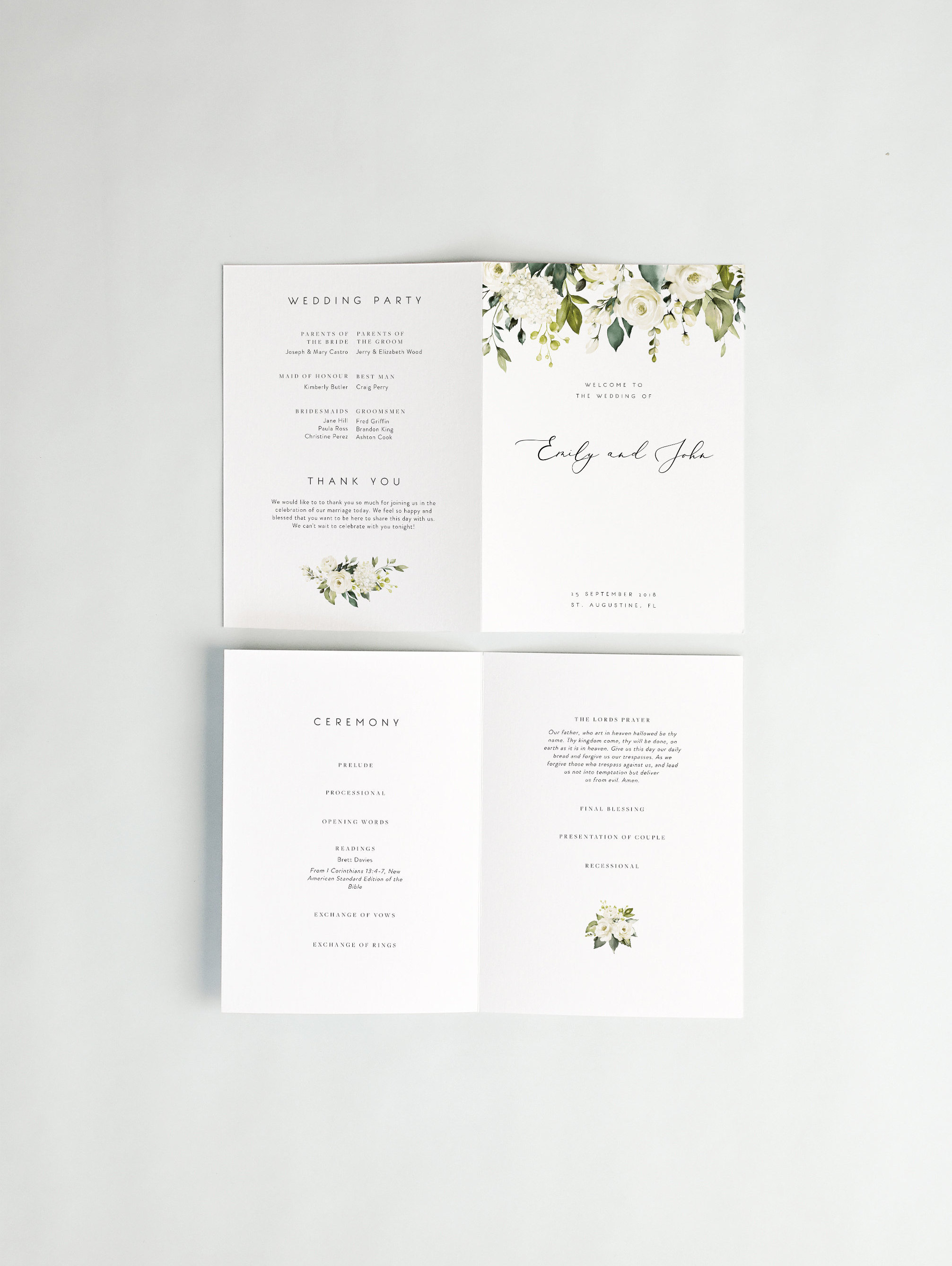 Wedding Program Booklet Template White Floral Ceremony - Etsy