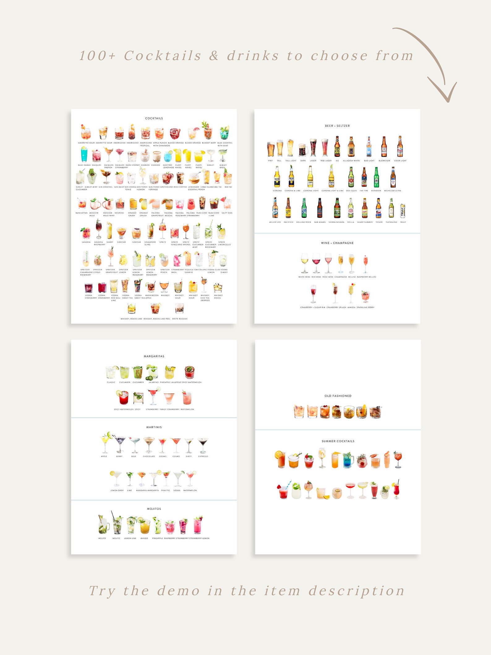 Printable Cocktail Recipe Cards Bridal Shower Recipe Cards | Etsy