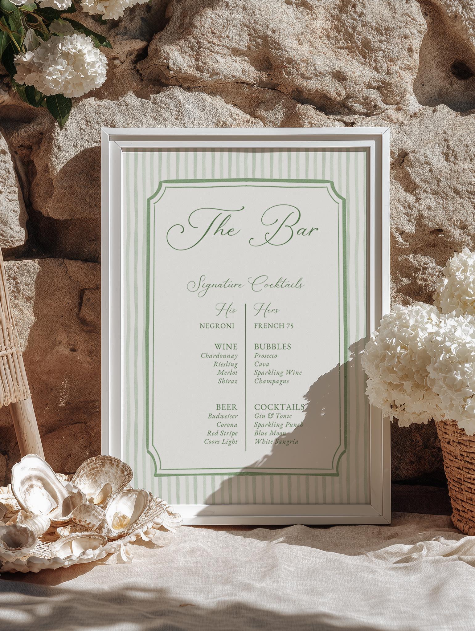 Vintage Green Bar Menu Sign (classy, Preppy Stripes) - Etsy