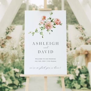 Pink Peony Welcome Sign Template, Dusty Pink Floral Wedding Welcome ...